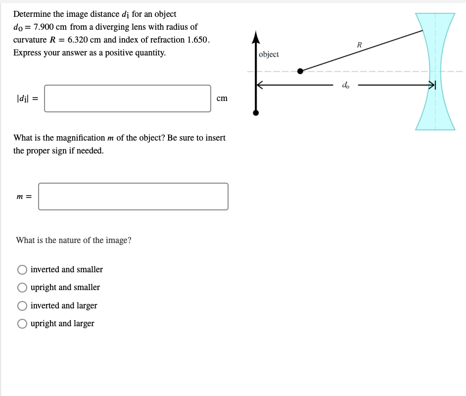 Solved Determine the image distance di for an object do = | Chegg.com