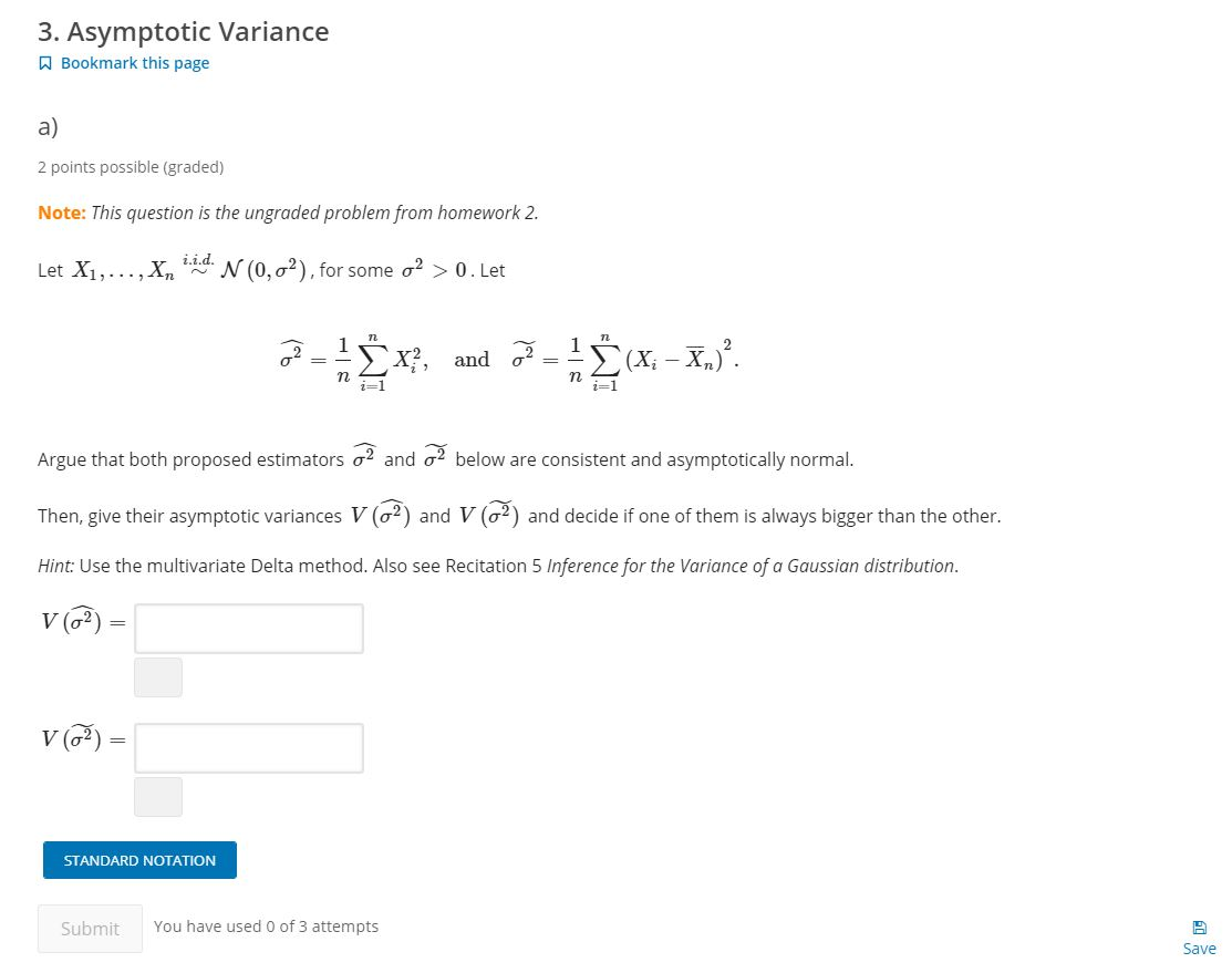 3. Asymptotic Variance Bookmark this page a) 2 points | Chegg.com