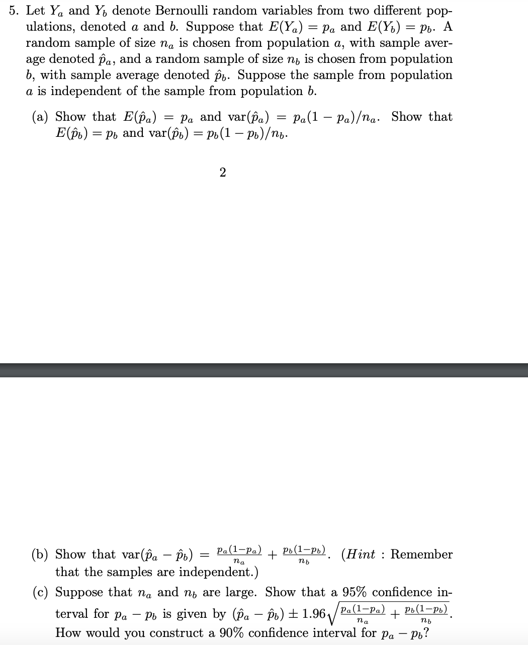 Solved 5. Let Ya and Yb denote Bernoulli random variables | Chegg.com
