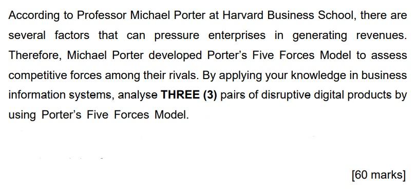 Solved According to Professor Michael Porter at Harvard | Chegg.com