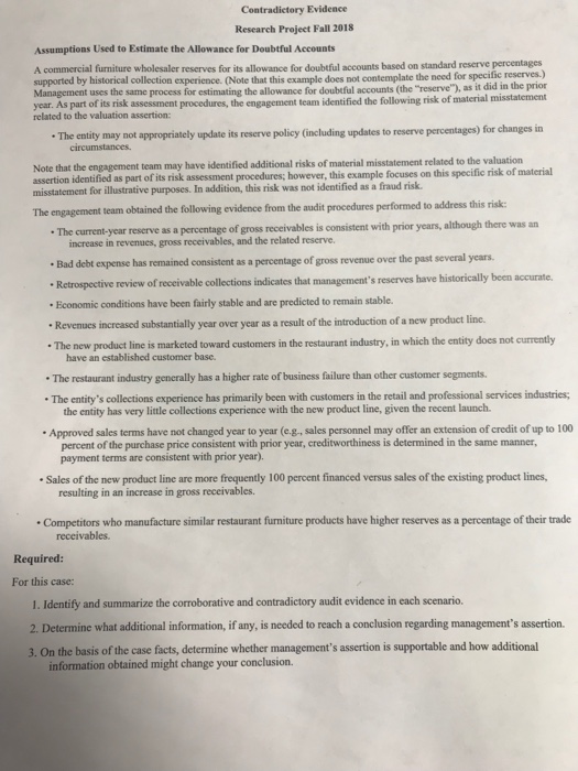 Solved Contradictory Evidence Research Project Fall 2018 | Chegg.com