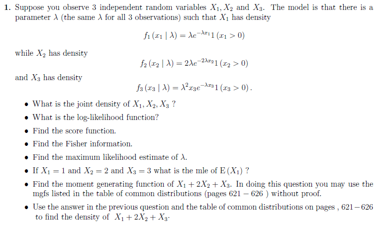 Solved 1. Suppose you observe 3 independent random variables | Chegg.com