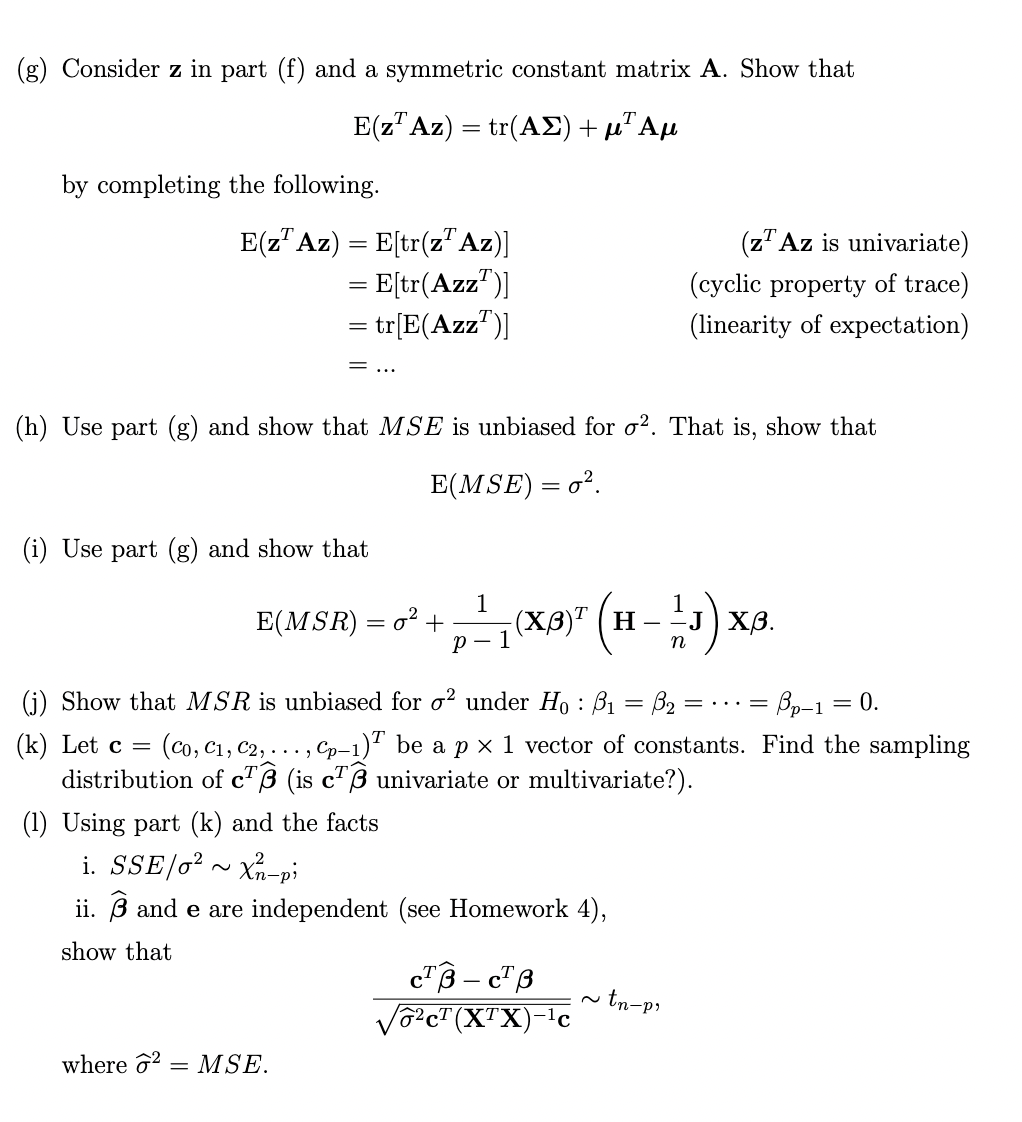 Solved 1. Consider the linear regression model y = - XB+E, | Chegg.com