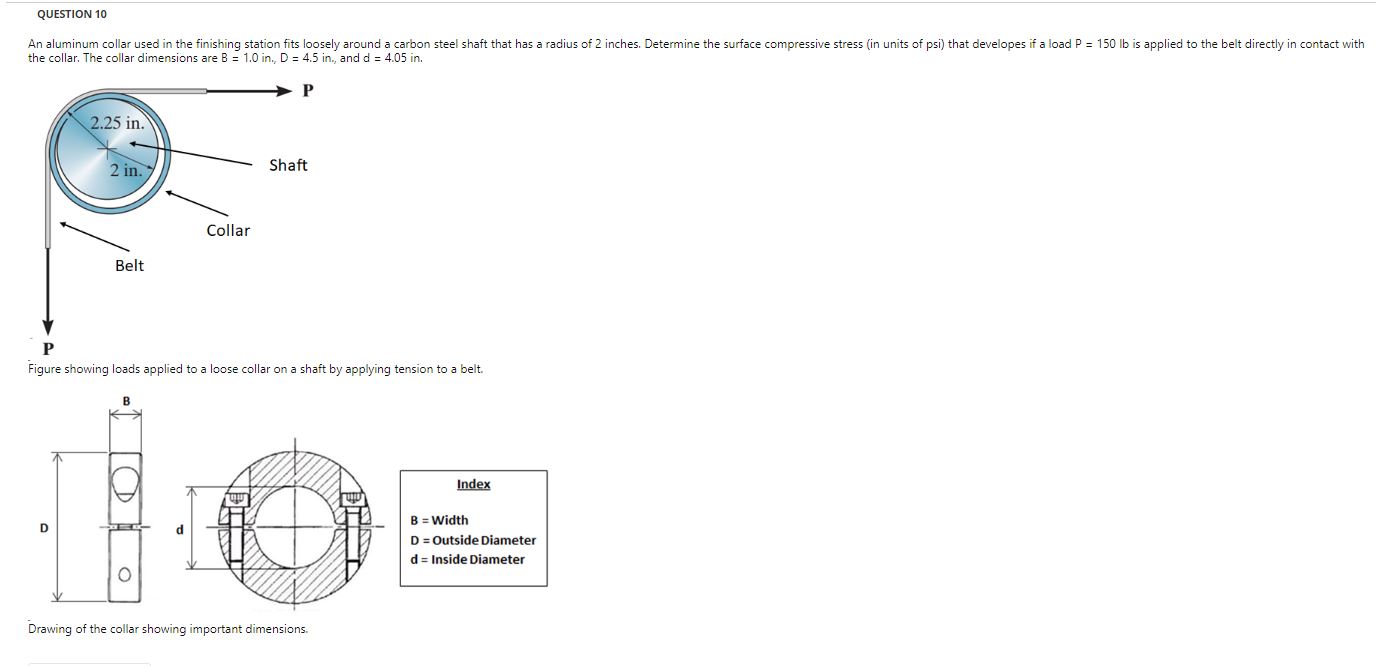 Solved QUESTION 10 ﻿the collar. The collar dimensions are | Chegg.com