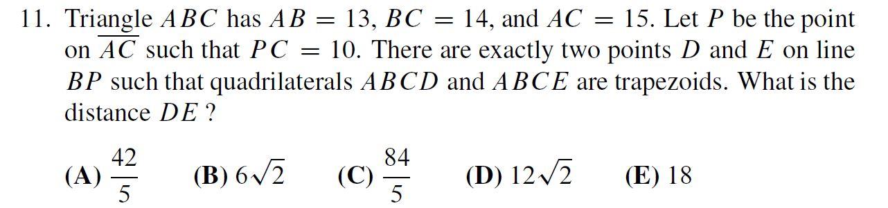 Solved = = = 11. Triangle ABC has AB 13, BC 14, and AC 15. | Chegg.com
