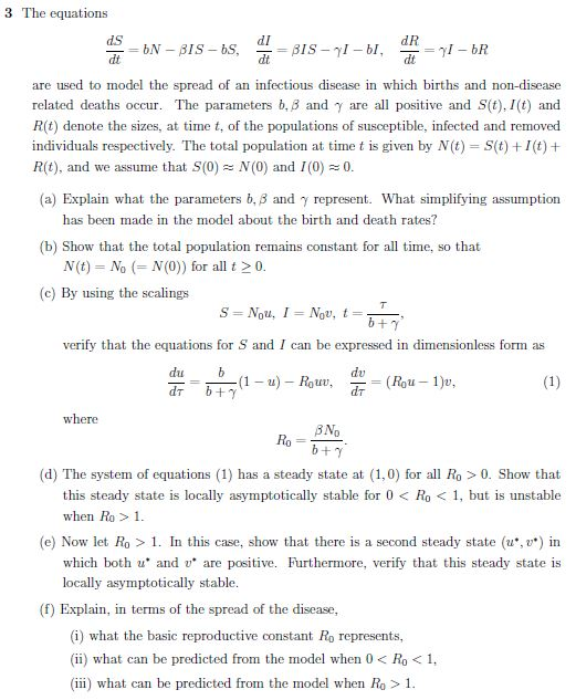Solved 3 The equations dS dI dt dR dt are used to model the | Chegg.com