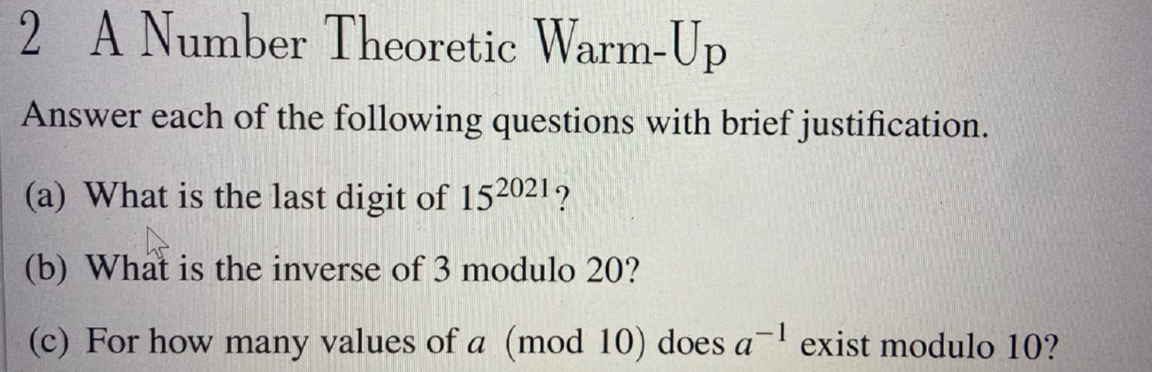 Solved 2 A Number Theoretic Warm Up Answer Each Of The