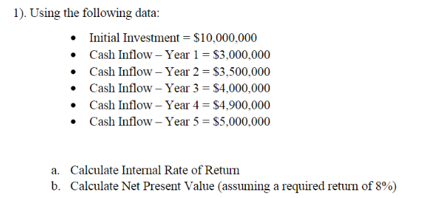 Solved Using the following data: - Initial Investment | Chegg.com