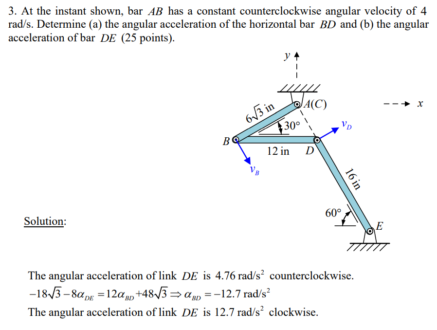 Solved 3. At the instant shown, bar AB has a constant | Chegg.com