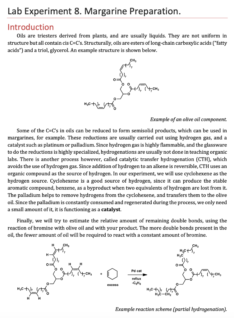 Lab Experiment 8. Margarine Preparation. Introduction | Chegg.com