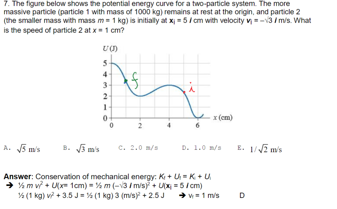 Solved 7. The figure below shows the potential energy curve | Chegg.com