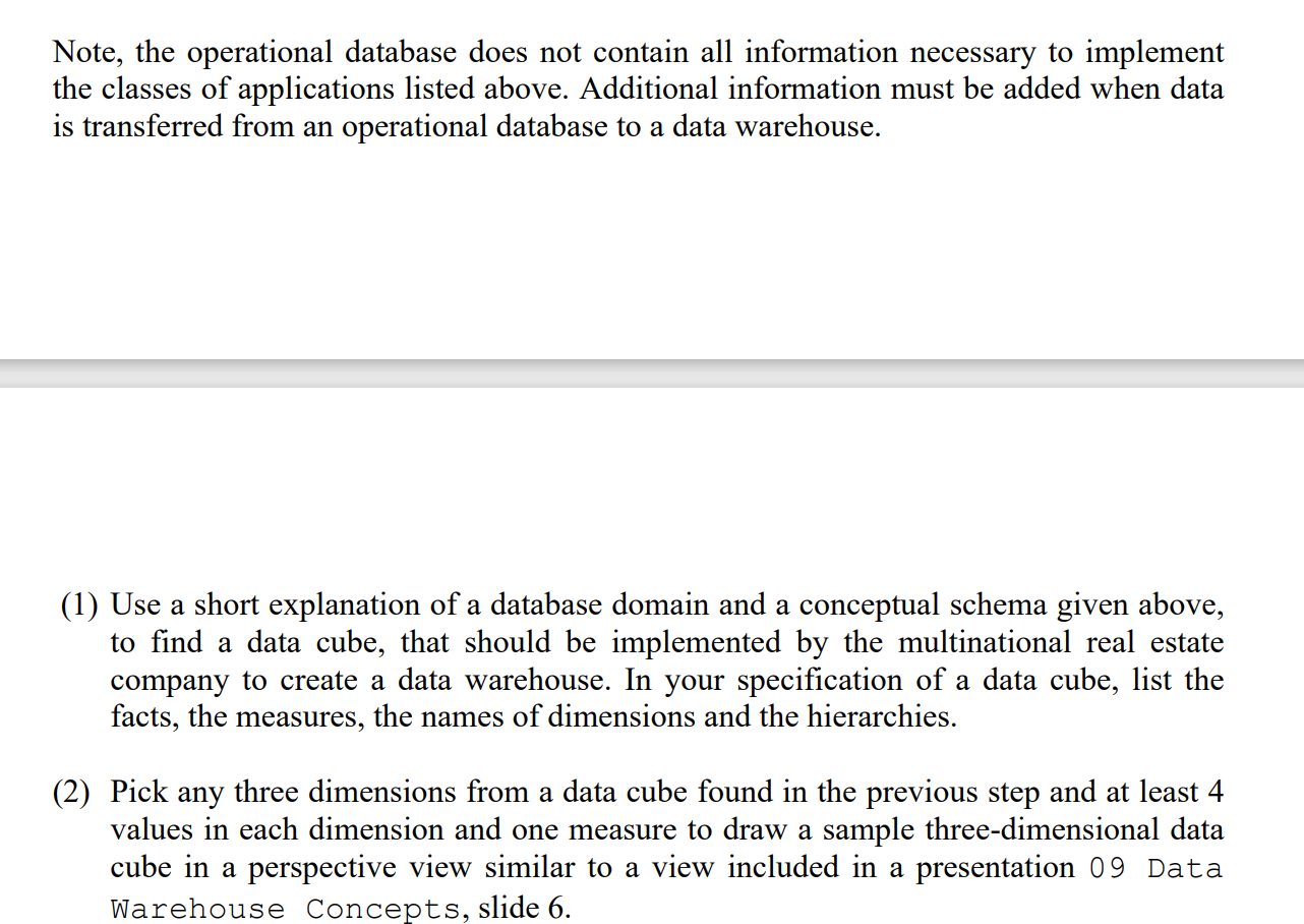Solved Task 1 (5 marks) Intuitive design of a data cube from | Chegg.com