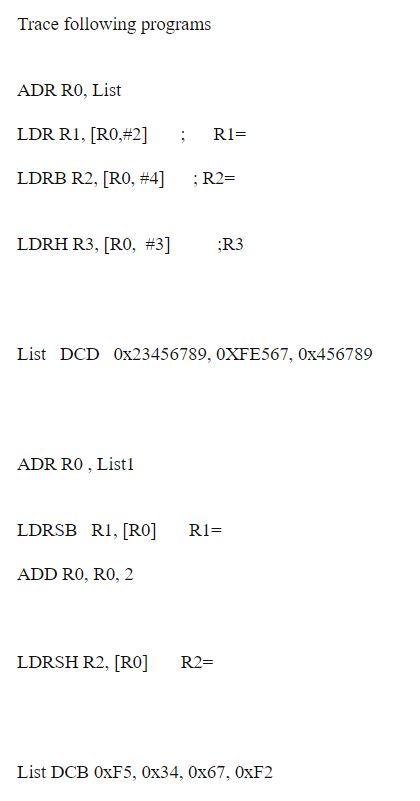Solved Trace following programs ADR RO, List LDR R1, [RO,#2] | Chegg.com
