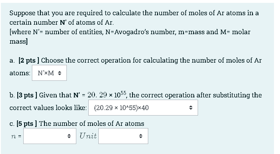Solved moles of Ar atoms: b. [3 pts] Given that N' = 20. 29 | Chegg.com