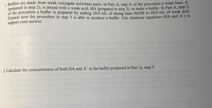 Solved 1, Buffers are made from weak conjugate acid-base | Chegg.com