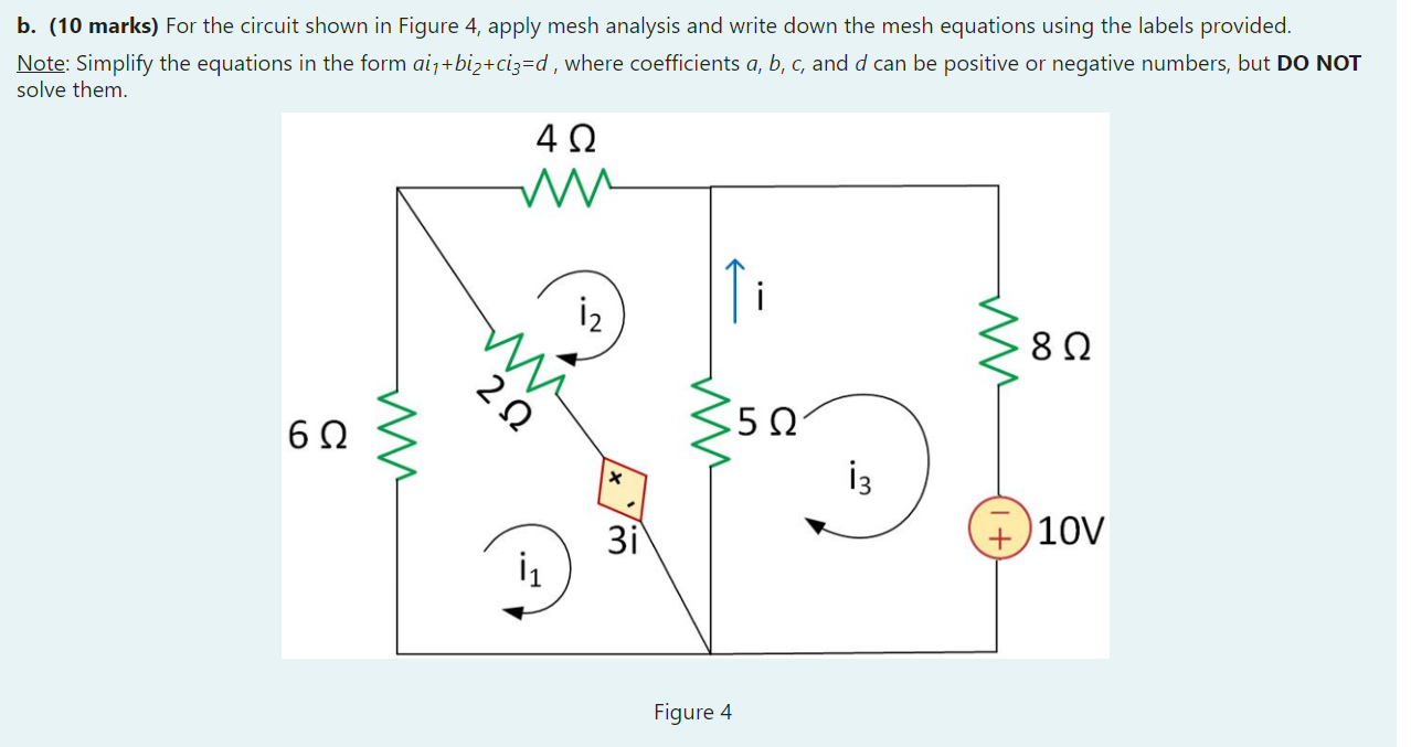 Solved For the circuit shown in Figure 4, apply mesh | Chegg.com