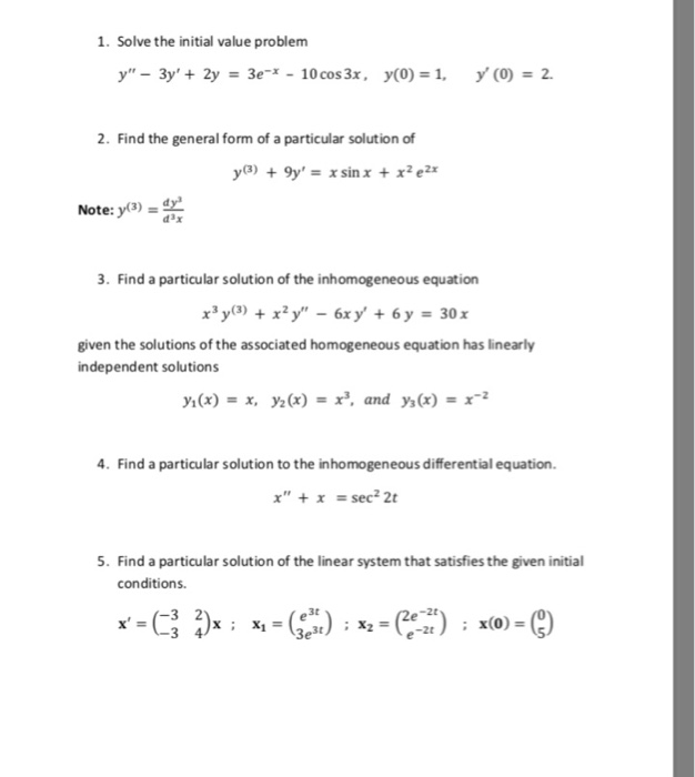 Solved Solve the initial value problem y" - 3y'+ 2y = 3e^-x | Chegg.com