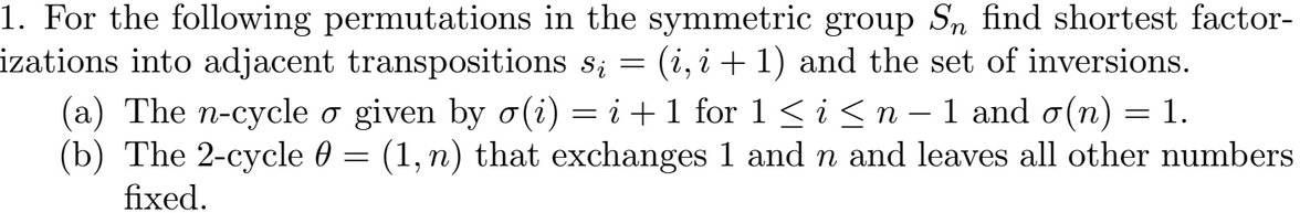 Solved 1. For the following permutations in the symmetric | Chegg.com