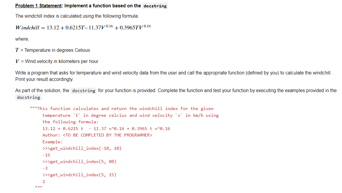 Solved Problem 1 Statement: Implement a function based on | Chegg.com