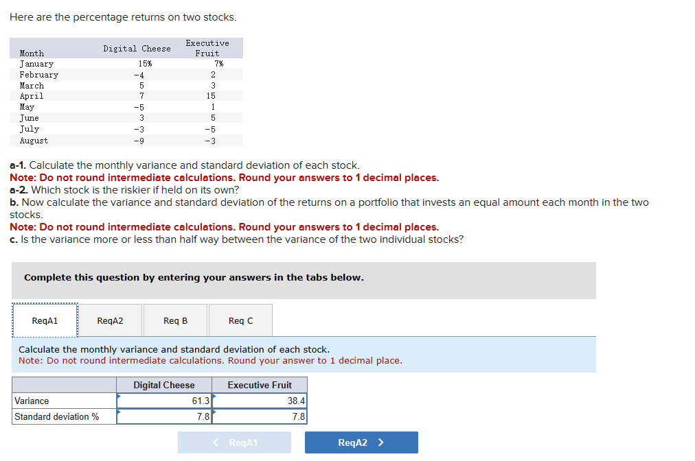 Solved Here are the percentage returns on two stocks. a-1. | Chegg.com
