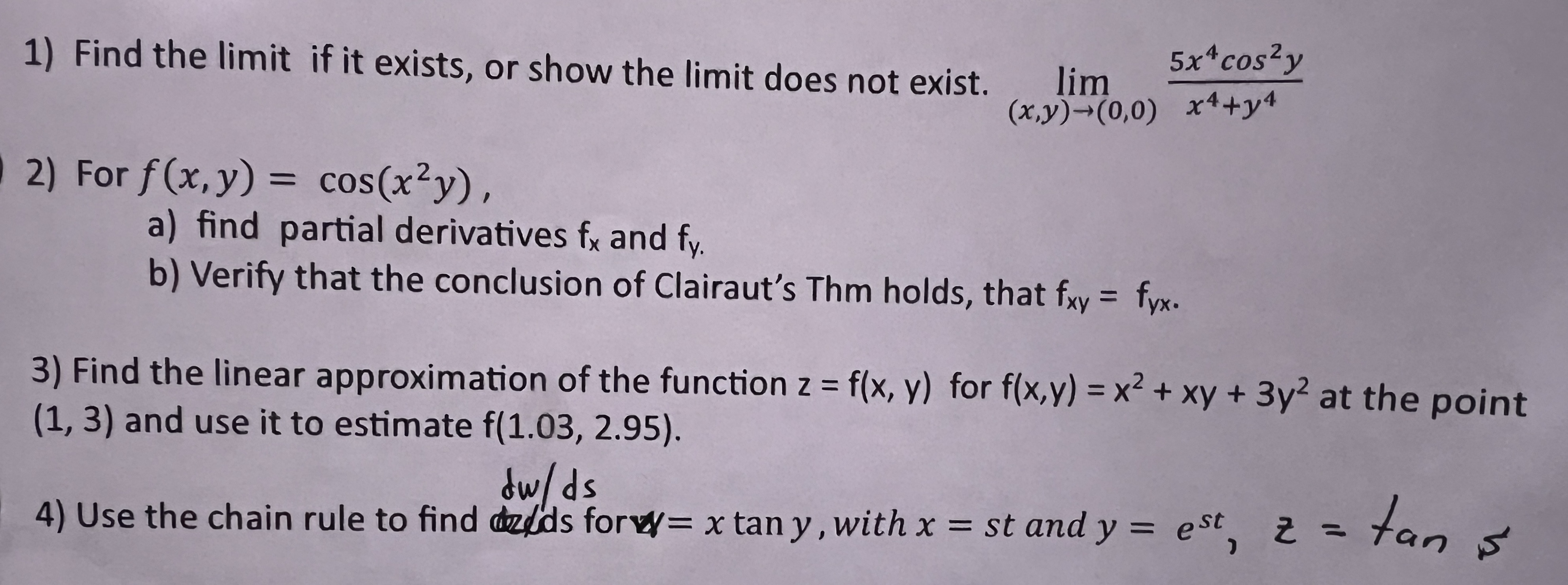 Solved 1) Find the limit if it exists, or show the limit | Chegg.com