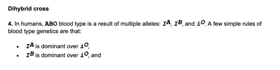 Solved Dihybrid cross 4. In humans, ABO blood type is a | Chegg.com