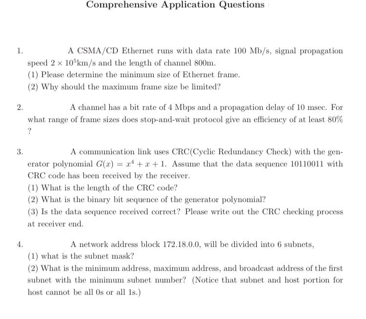 Solved Comprehensive Application Questions 1. A CSMA/CD | Chegg.com