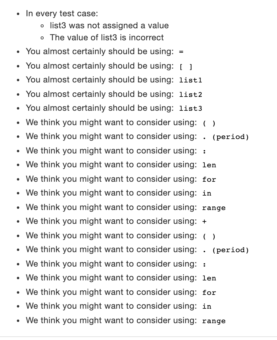 Solved Given the lists list1 and list2 that are of the same | Chegg.com