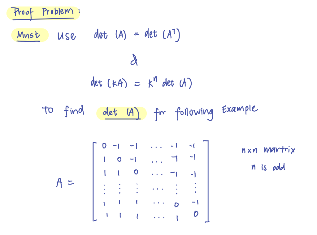 Solved Proof Problem : Must use det (A) = det (A) & det (ka) | Chegg.com