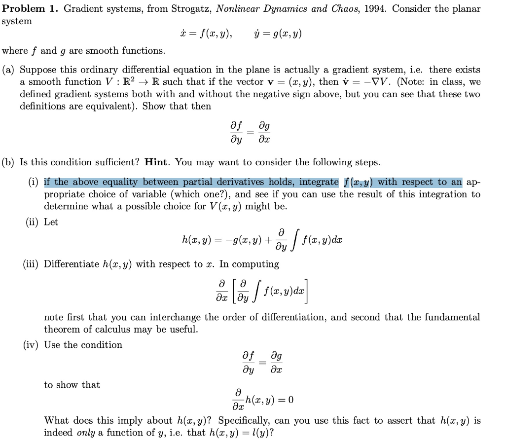 Solved Problem 1. Gradient systems, from Strogatz, Nonlinear | Chegg.com