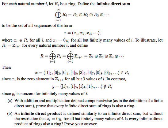 Solved For each natural number i, let R; be a ring. Define | Chegg.com