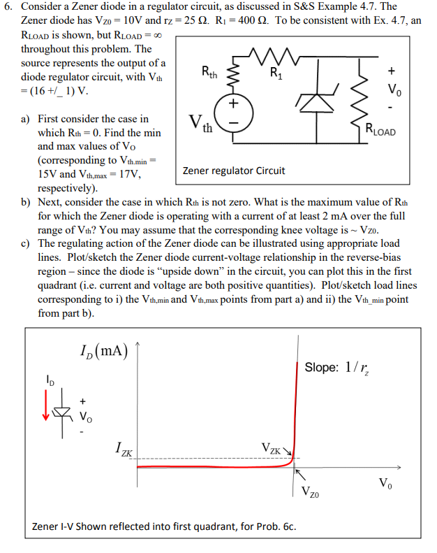 Solved 6. Consider a Zener diode in a regulator circuit, as | Chegg.com