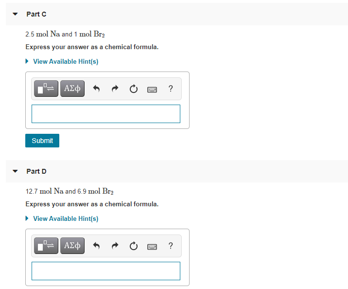 Solved Part A Find the limiting reactant for each initial | Chegg.com