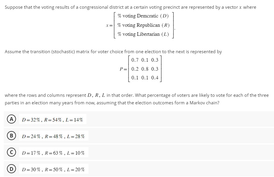 Solved Suppose that the voting results of a congressional | Chegg.com