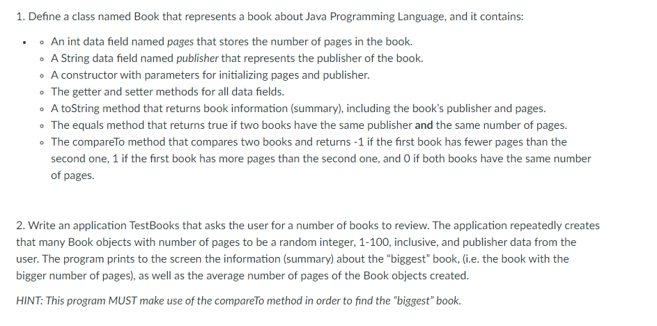 Solved I need 2 seperate .java files names .book and | Chegg.com