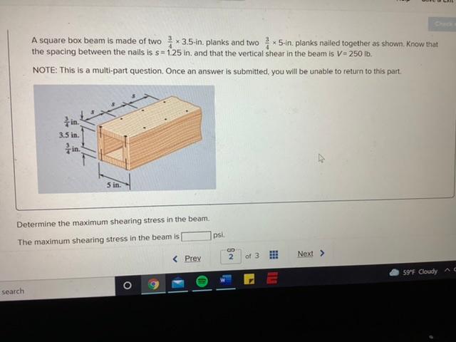 Solved x A square box beam is made of two * 3.5-in. planks | Chegg.com