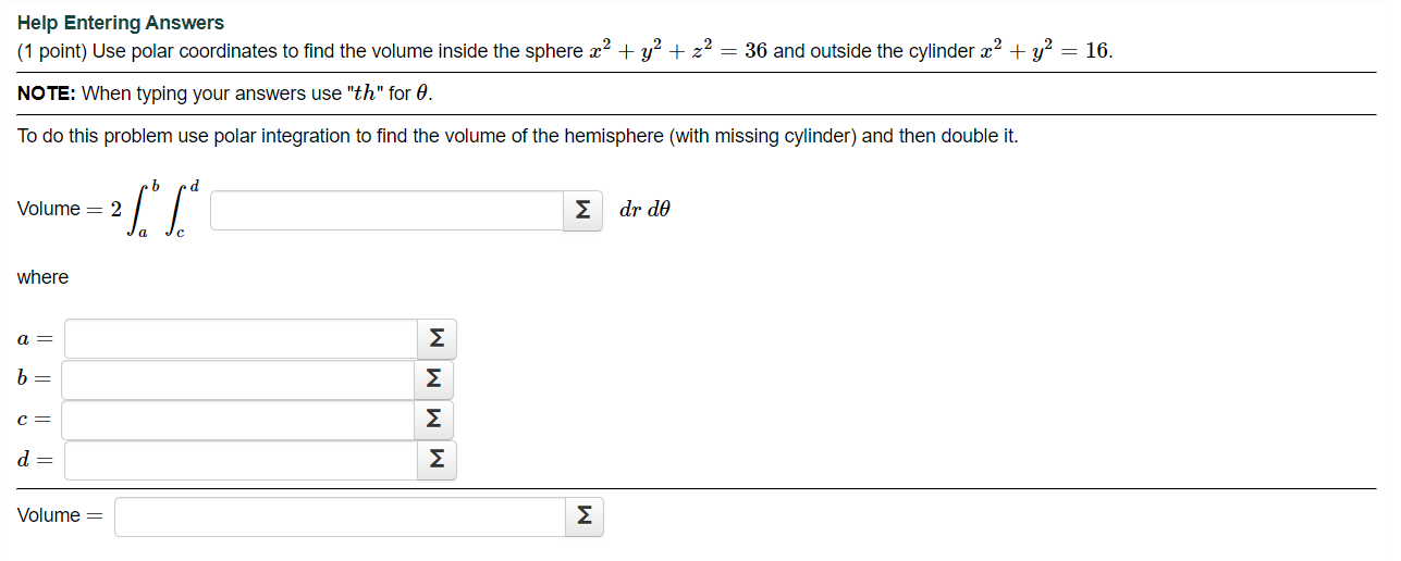 Help Entering Answers(1 ﻿point) ﻿Use polar | Chegg.com