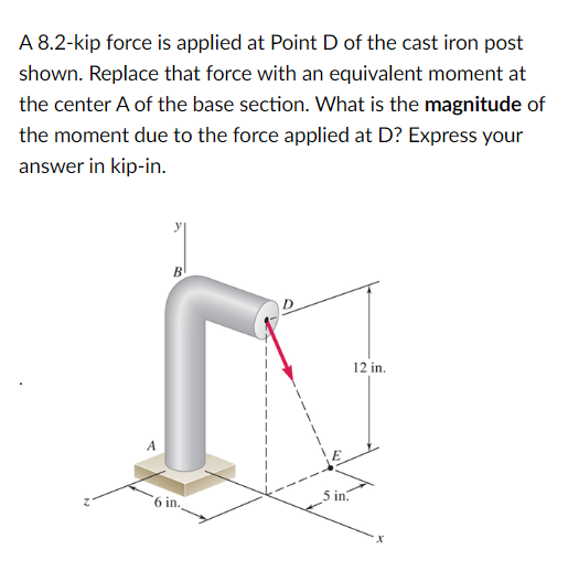 Solved A 8.2-kip force is applied at Point D of the cast | Chegg.com