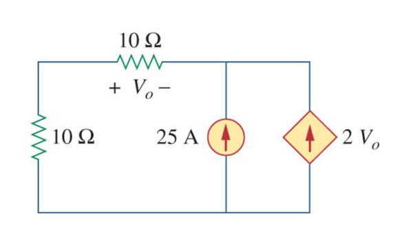 Solved 10 Ω + Vo- 10 Ω 25 A (A T> 2 V, 1. El voltaje Vo 2. | Chegg.com