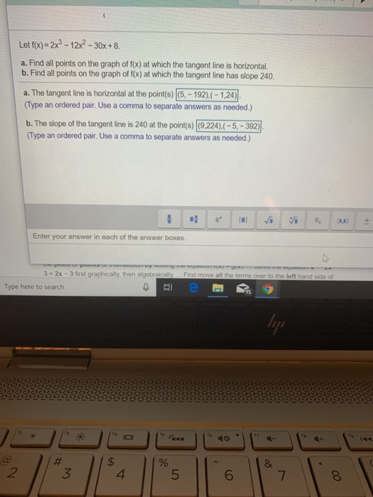 Solved Let f(x)=2x3-12x2-30x + 8. a. Find all points on the | Chegg.com