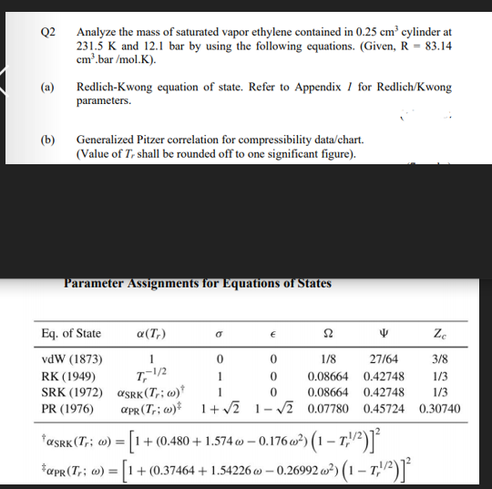 Solved Q2 Analyze the mass of saturated vapor ethylene | Chegg.com