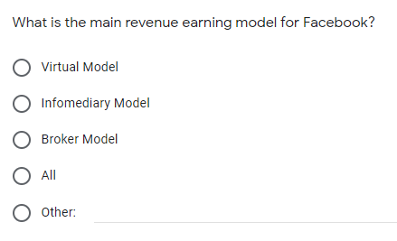 Solved What is the main revenue earning model for Facebook? | Chegg.com