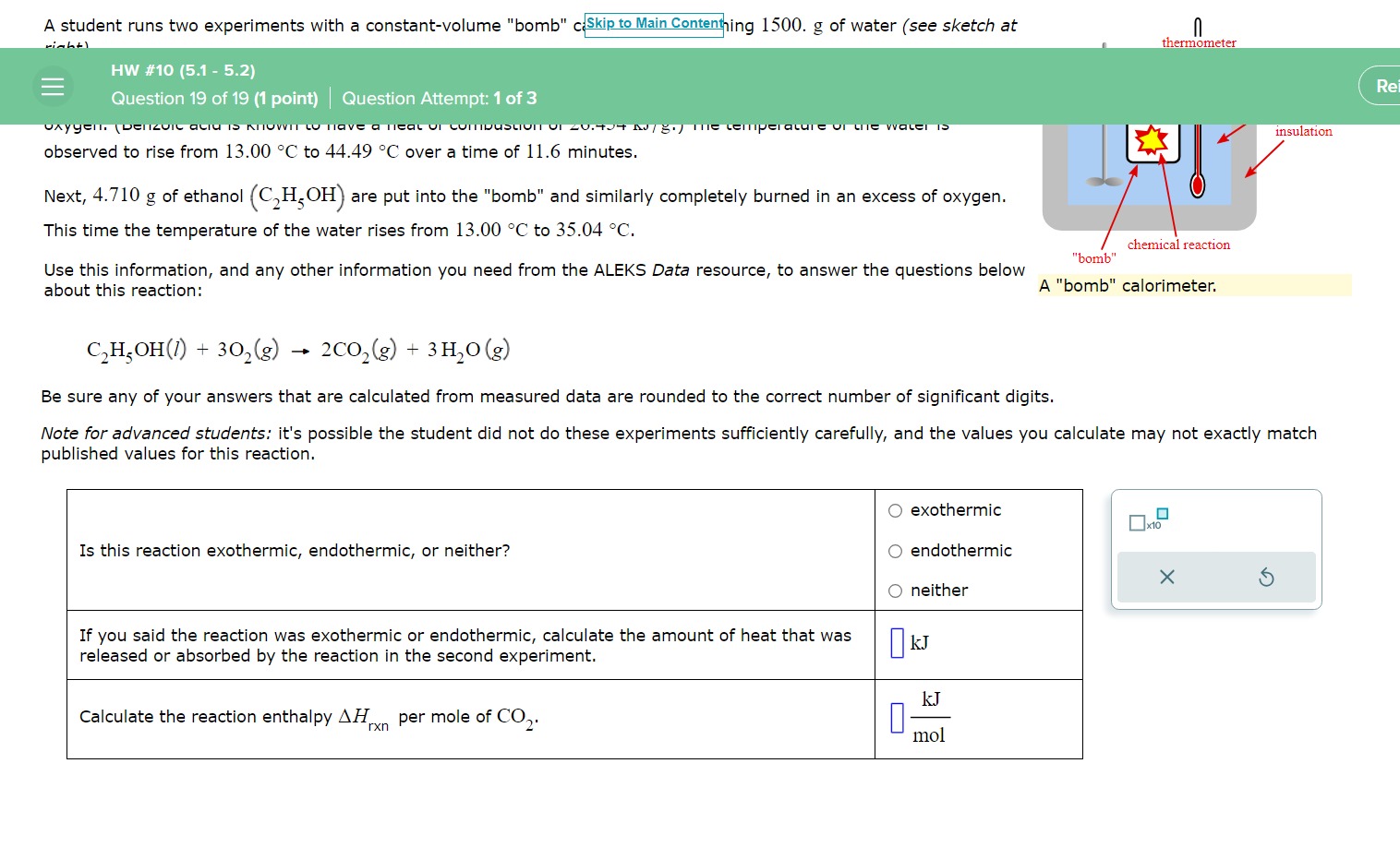Solved A student runs two experiments with a constant-volume | Chegg.com