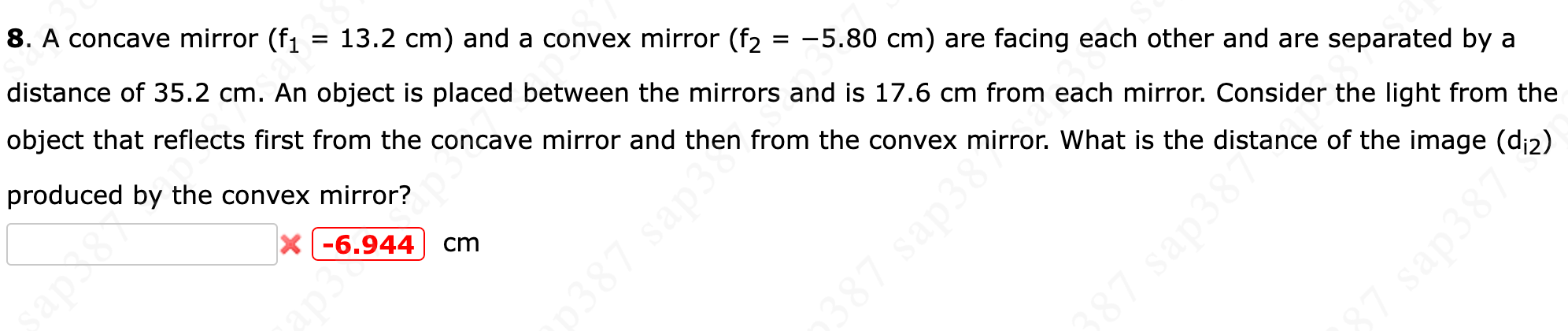 Solved A concave mirror (f1=13.2(cm)) ﻿and a convex mirror | Chegg.com