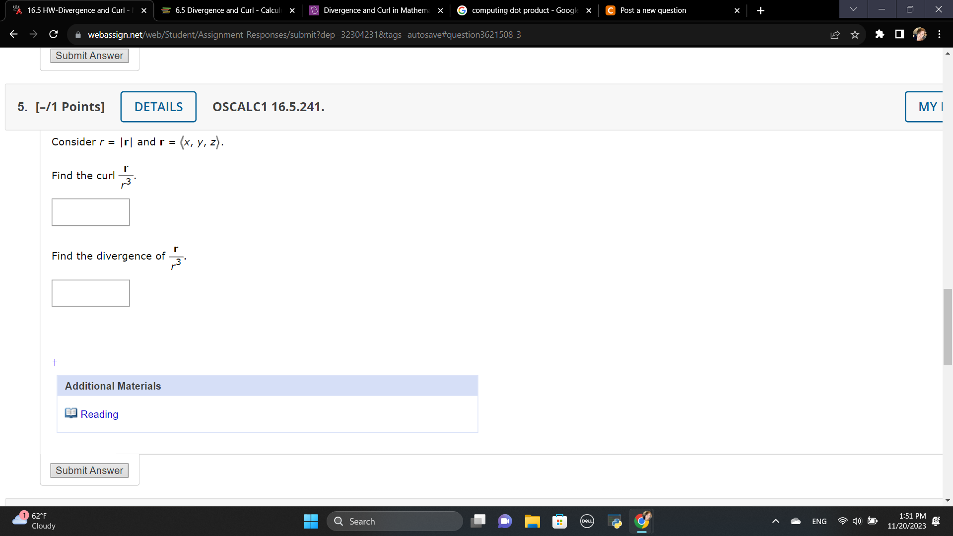 Solved r= |r| r= find the curl r/r^3find the | Chegg.com