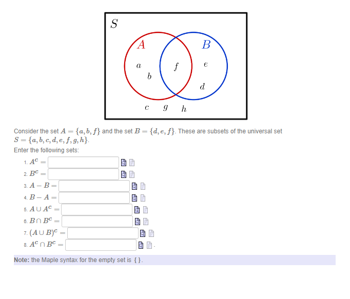 Solved Consider the set A={a,b,f} and the set B={d,e,f}. | Chegg.com