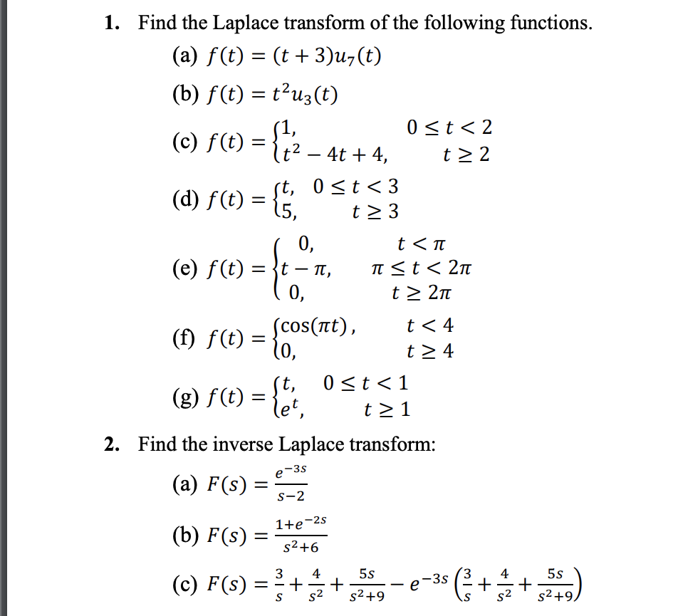 Solved 1 Find The Laplace Transform Of The Following 