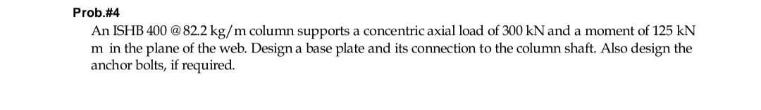 Solved Prob.#4 An ISHB 400 @ 82.2 kg/m column supports a | Chegg.com