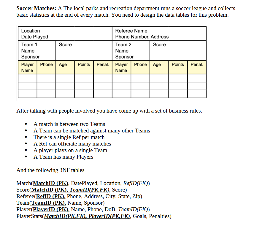 Solved Soccer Matches: A The local parks and recreation | Chegg.com