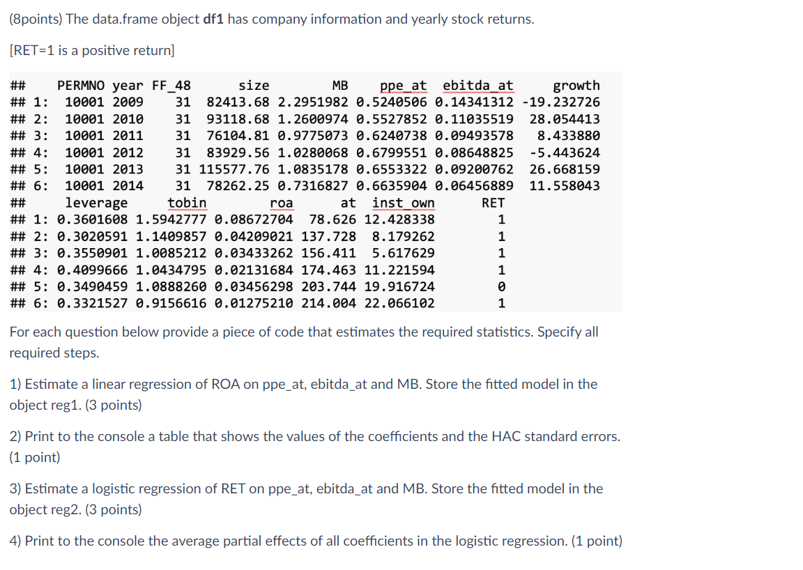 (8points) The data.frame object df1 has company | Chegg.com